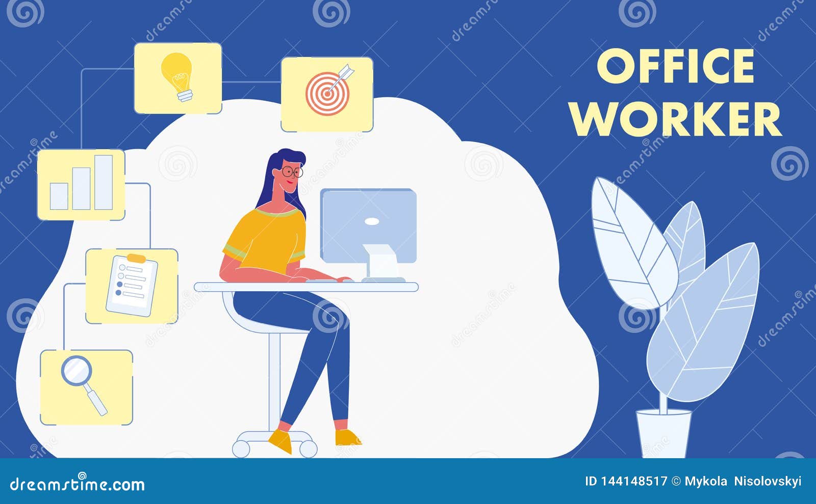 Office Worker at Workplace Vector Color Banner Stock Vector ...