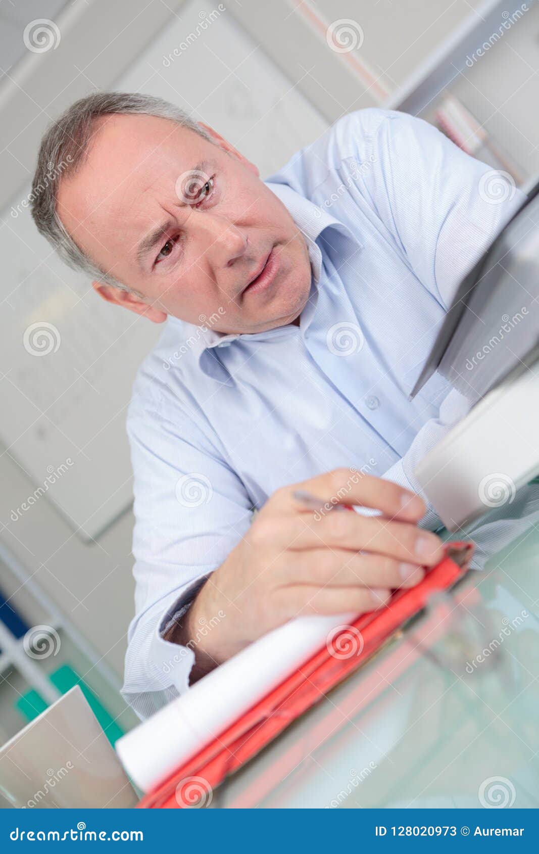 Office Worker Worried and Busy Making Notes Stock Image - Image of ...