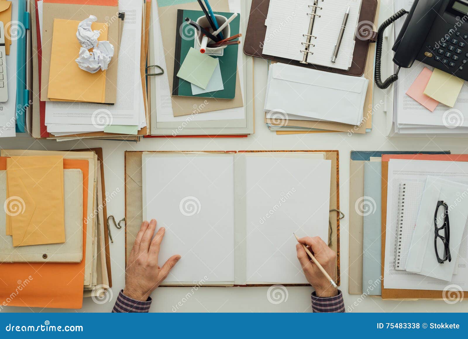 Office Worker Writing Paperwork Stock Photo - Image of pages, folder ...