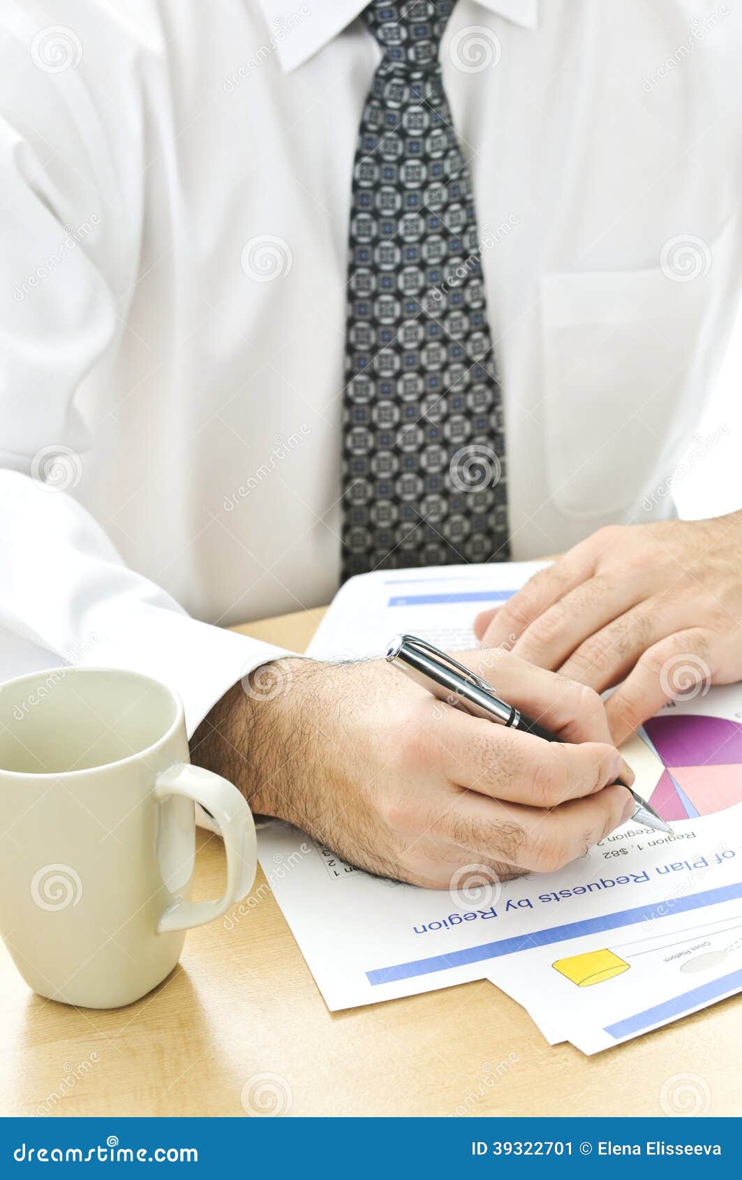 Office Worker Writing on Reports Stock Image - Image of graphs, close ...