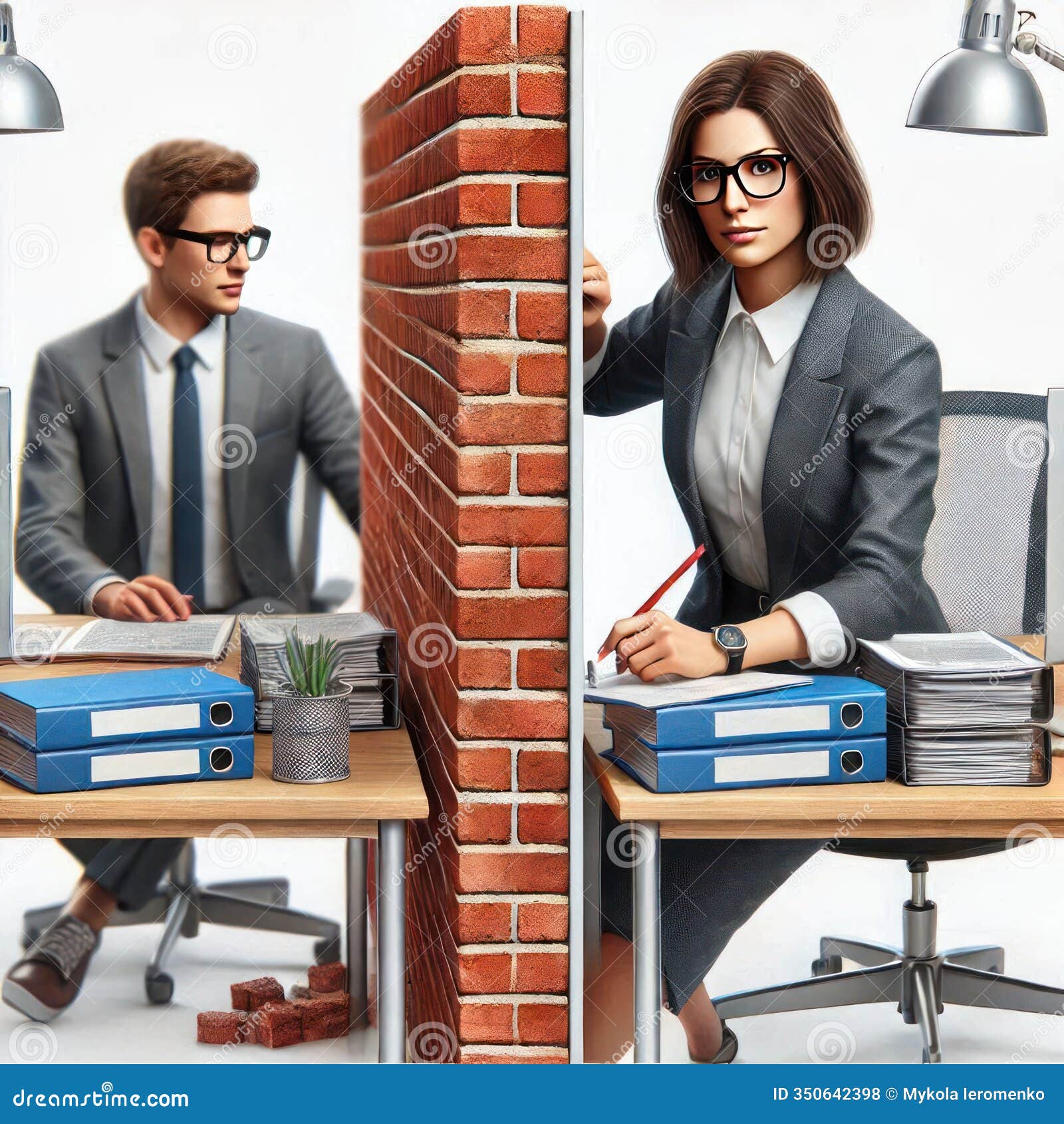 Office Workers Behind a Wall Separating Their Desks. Stock Photo ...