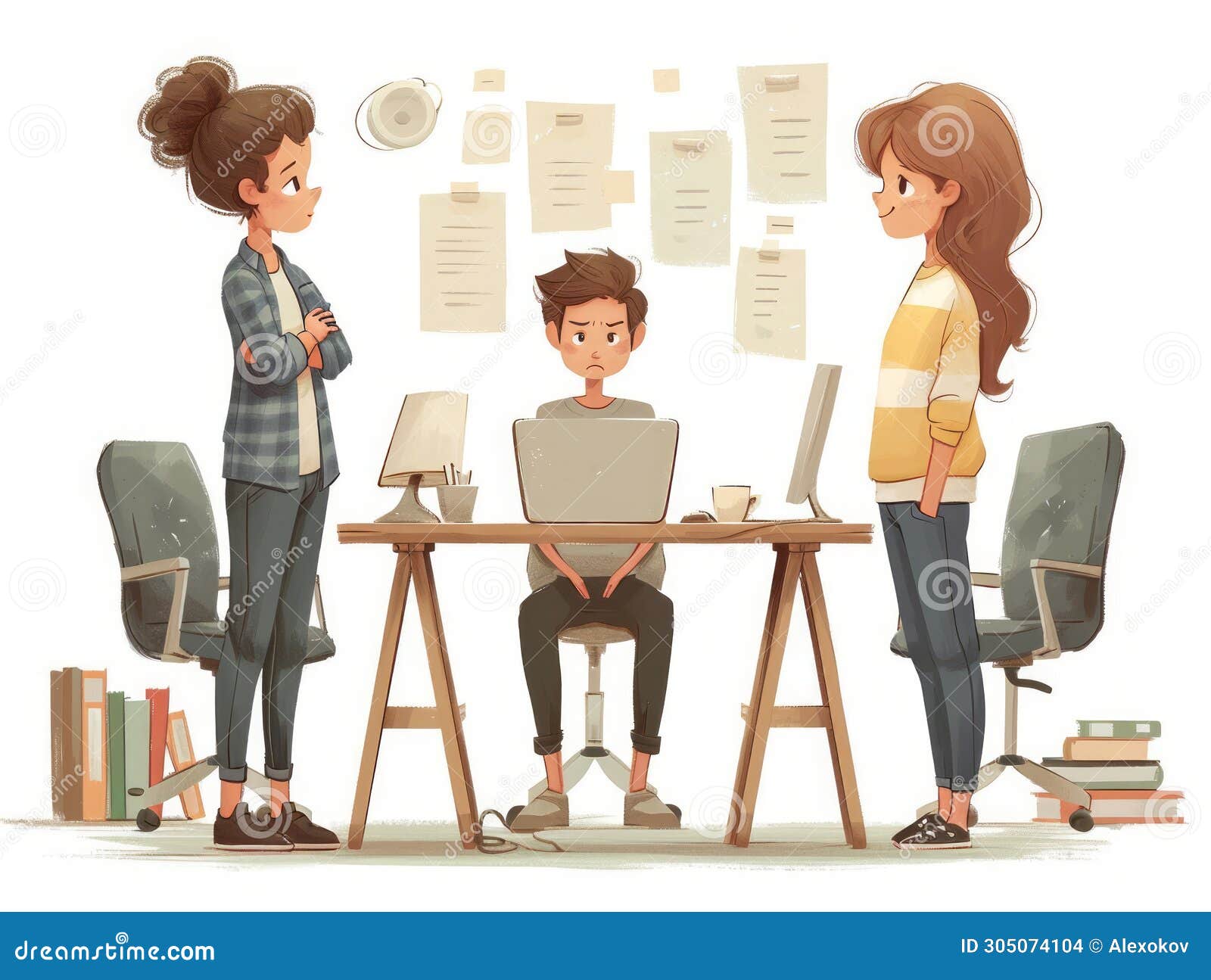 Office Workers. Cartoon Vector Illustration of People Working at the ...