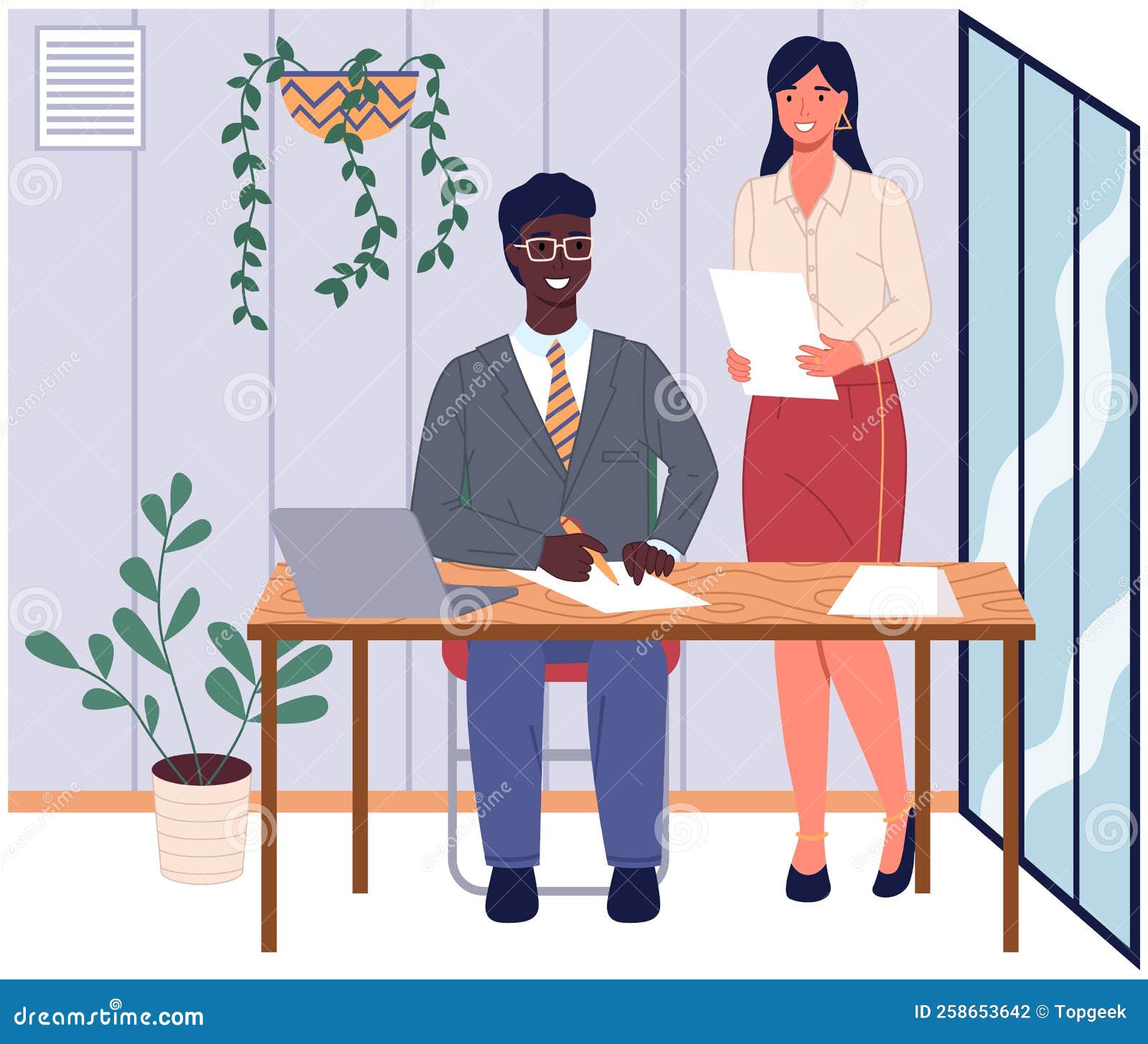 Office Workers. Co-workers. Colleagues Discuss Project Teamwork. Office ...