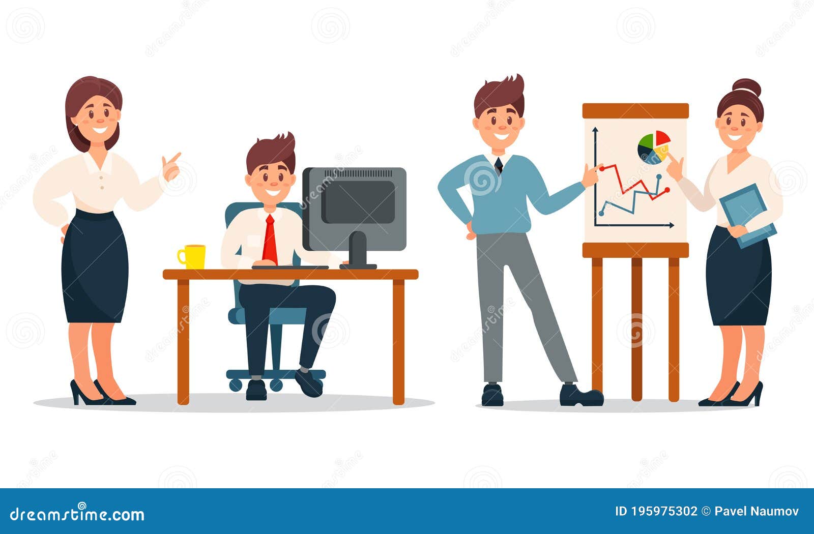 Office Workers Co Working and Collaborating Vector Illustration Set ...