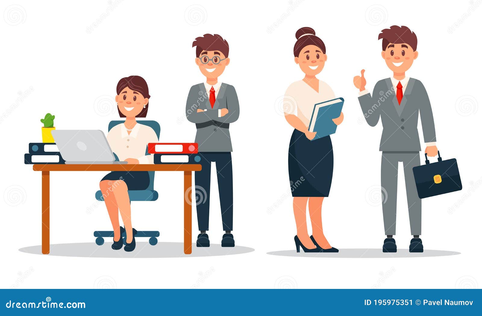 Office Workers Co Working and Collaborating Vector Illustration Set ...