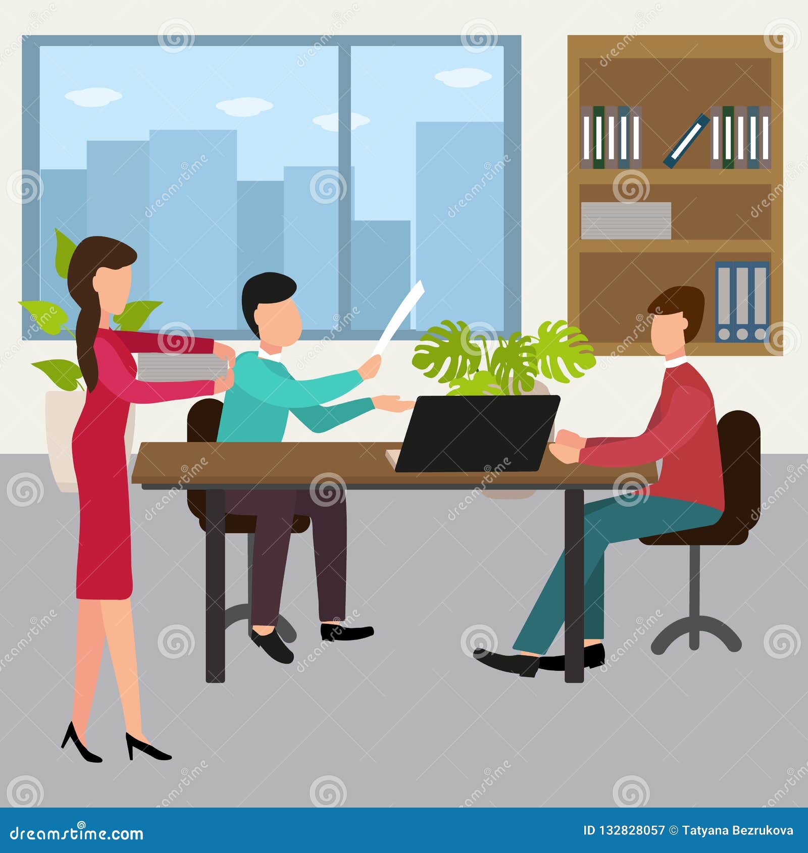 Office Workers Design Concept Set with Business Meeting. Vector ...