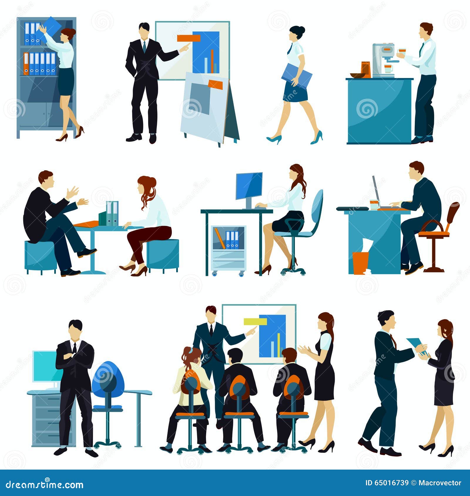 Office Workers Flat Set stock vector. Illustration of icons - 65016739