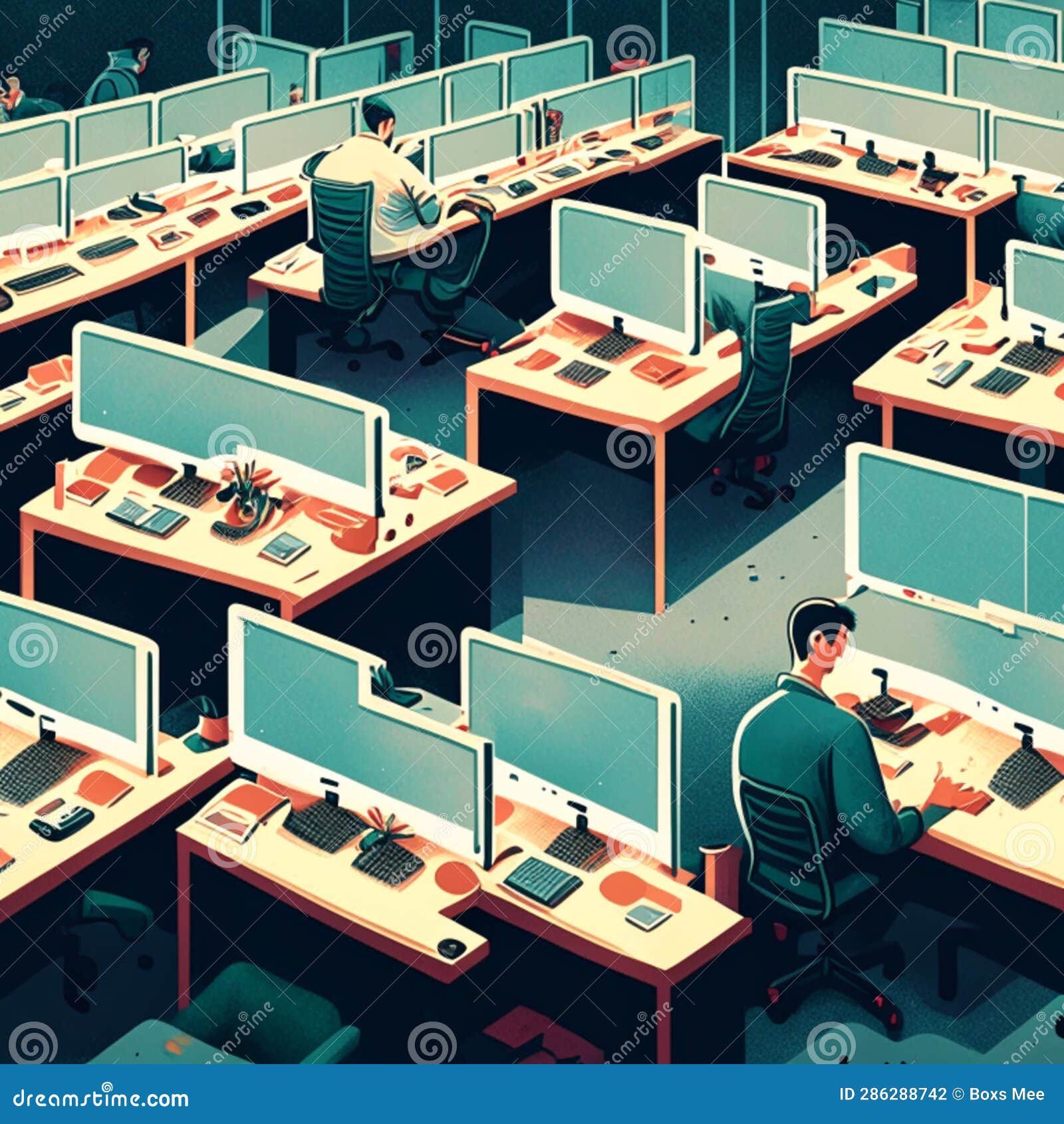 Office Workers in Front of Computers. 3d Rendering, 3d Illustration ...