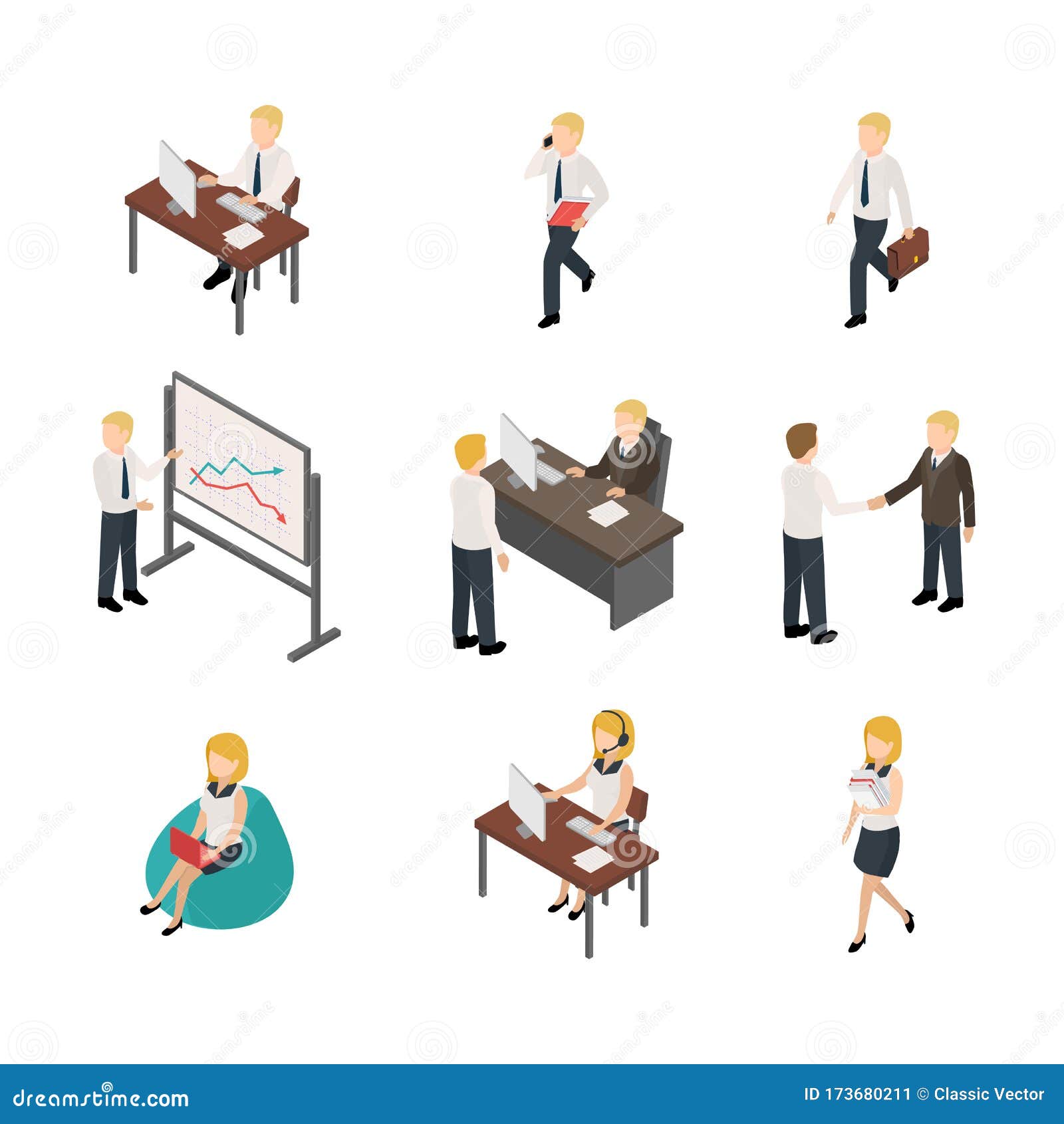 Office Workers Isometric Illustrations Set Stock Vector - Illustration ...