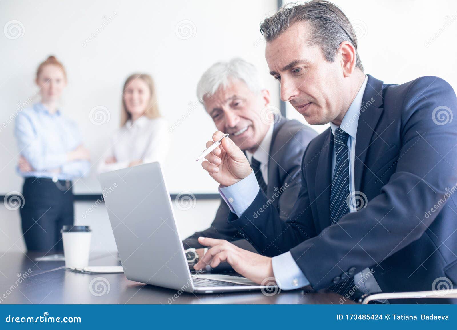 Office workers and laptop stock photo. Image of brainstorming - 173485424