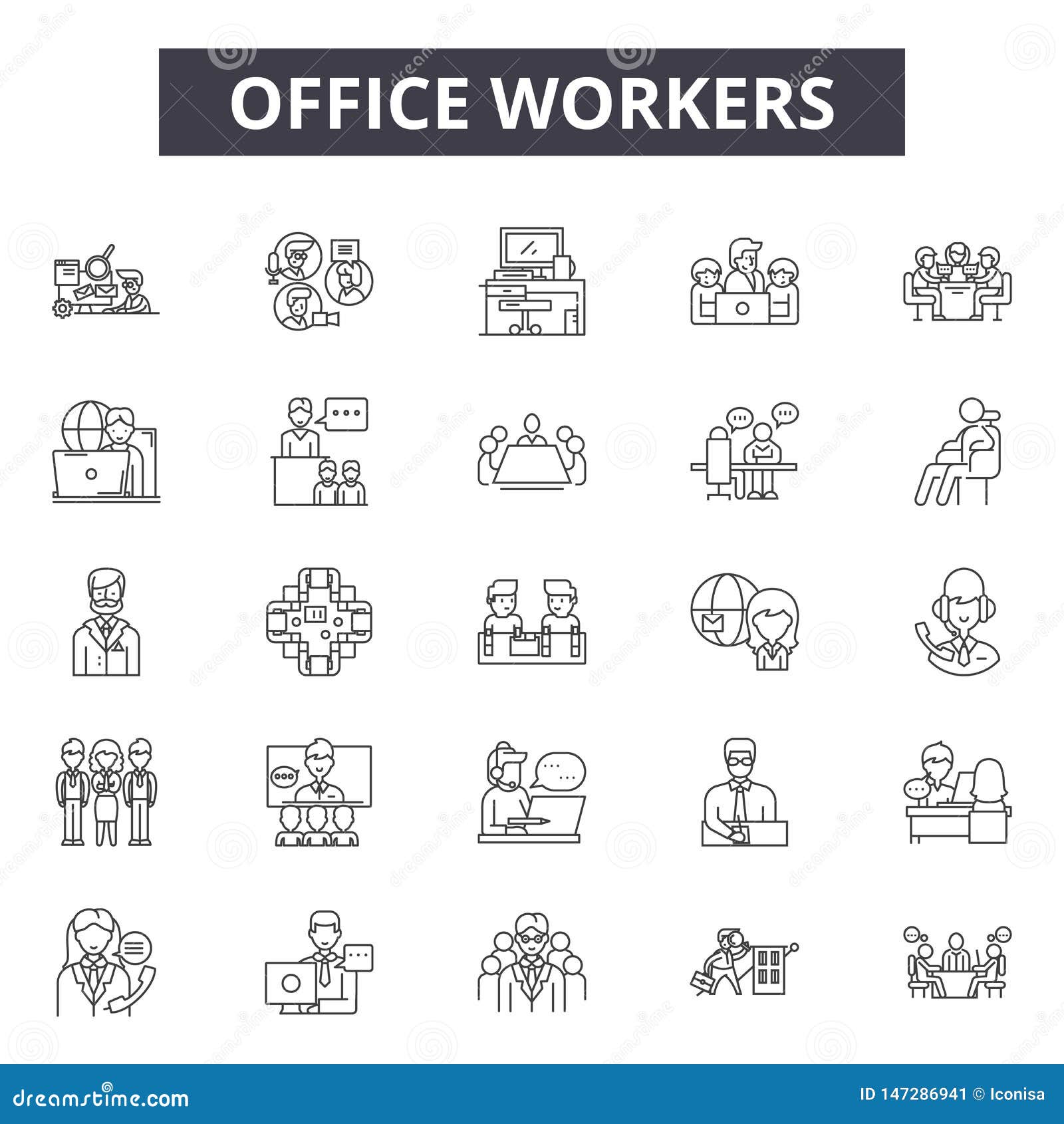 Office Workers Line Icons, Signs, Vector Set, Linear Concept, Outline ...