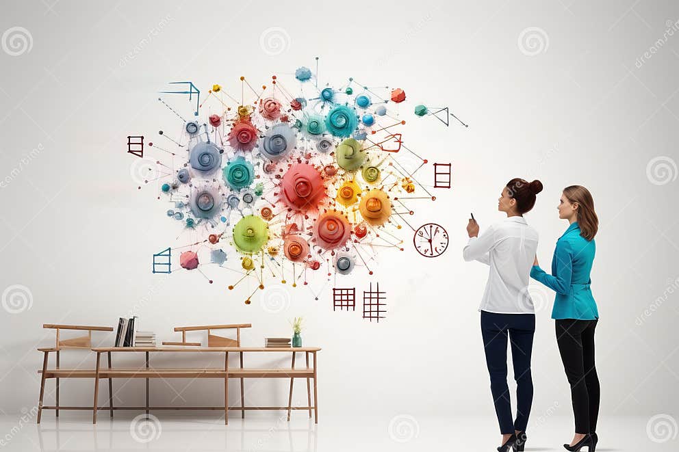 Office Workers Looking at Work Charts on a White Wall. Stock Image ...