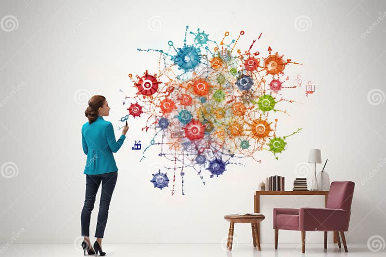 Office Workers Looking at Work Charts on a White Wall. Stock Image ...