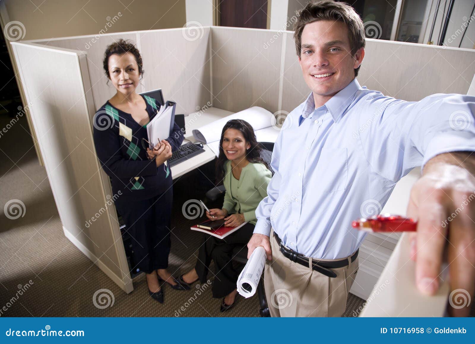 Office Workers Meeting in a Cubicle Stock Photo - Image of latin ...