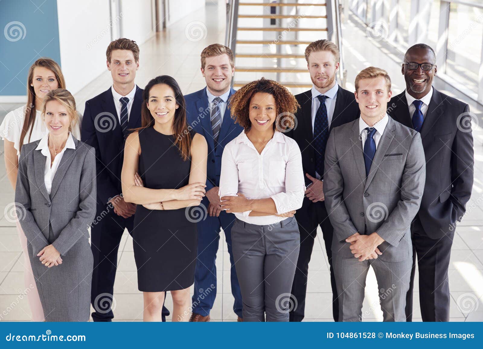Office Workers in a Modern Lobby, Group Portrait Stock Photo - Image of ...