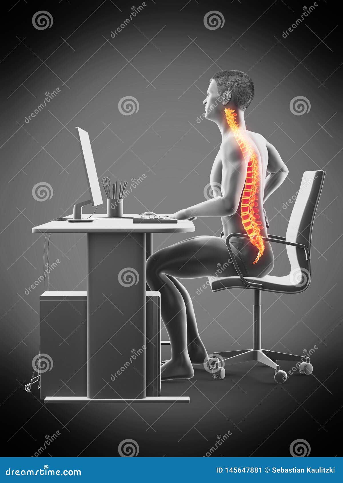 An Office Workers Painful Back Stock Illustration - Illustration of ...