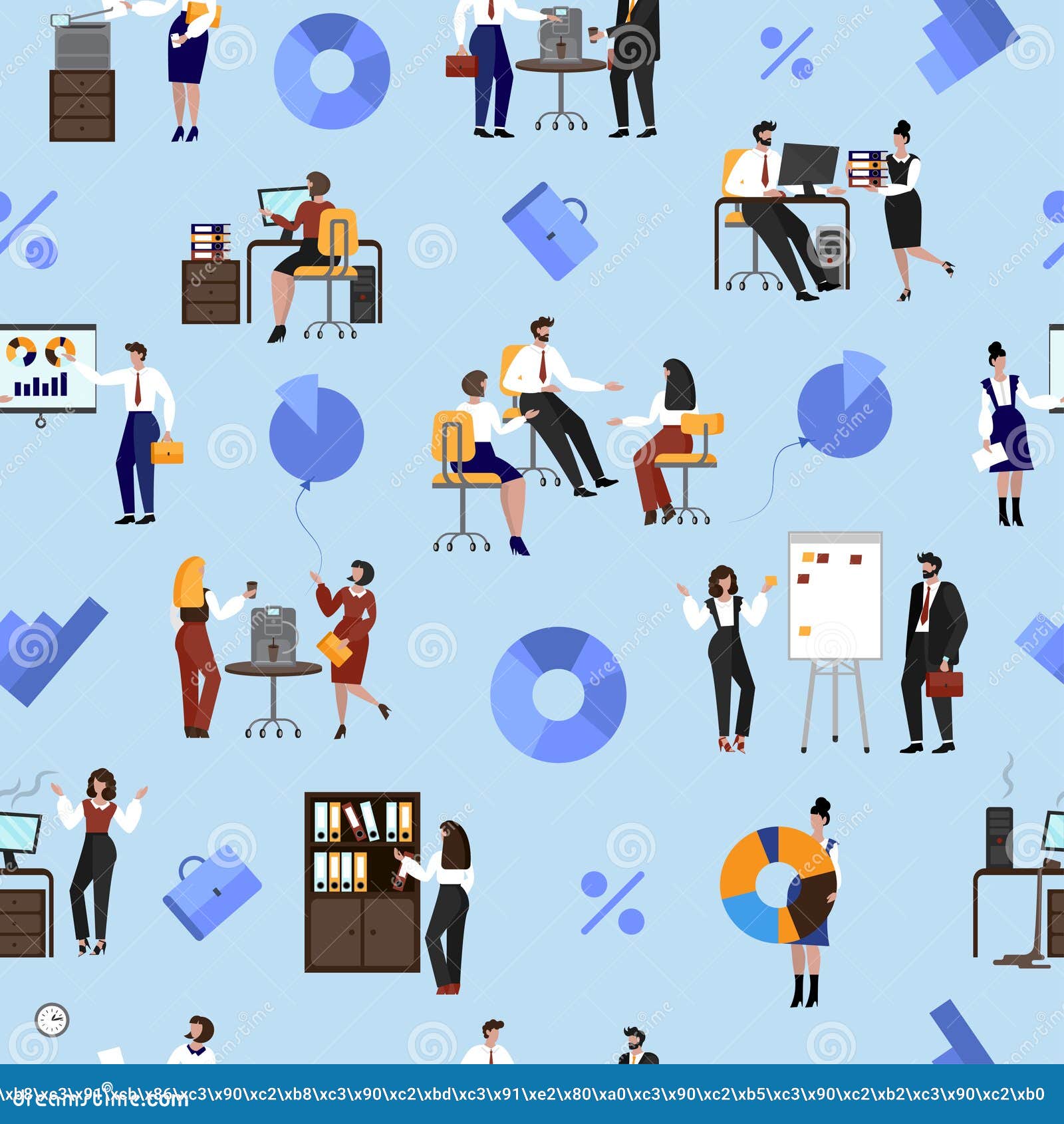 Office Workers Pattern. Business People Work with Computers or ...