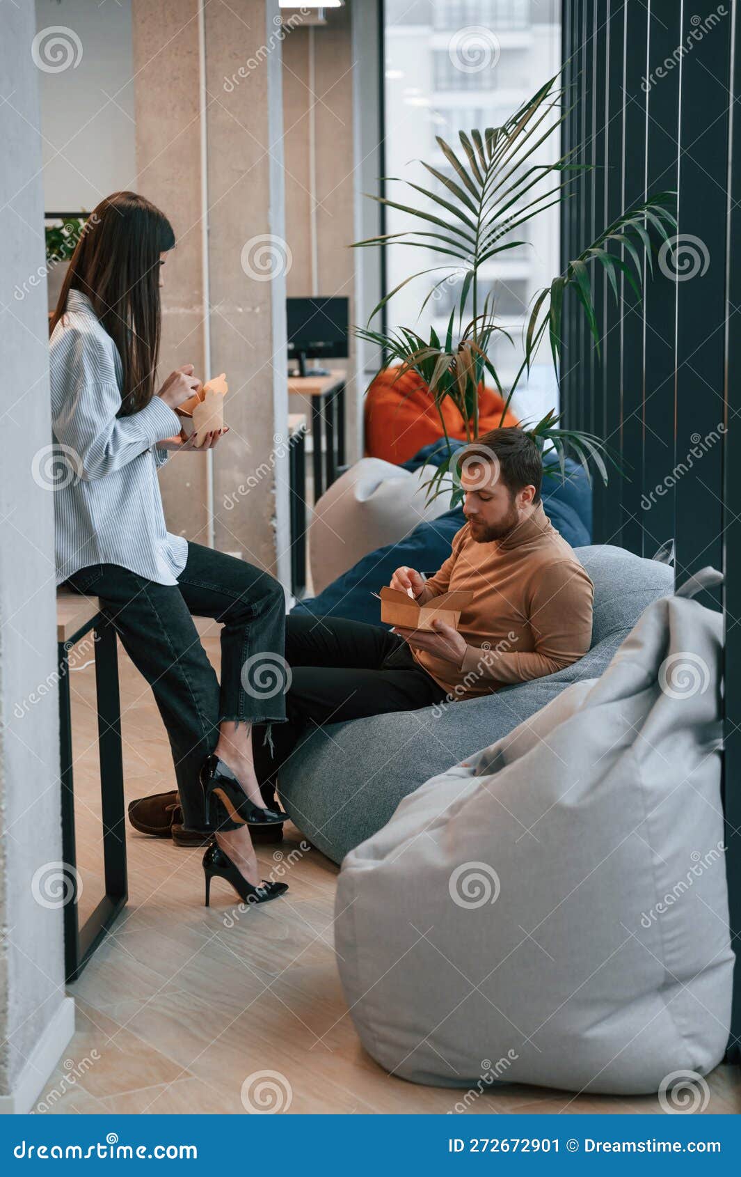 Office Workers are in the Rest Zone is Having a Break and Eating Food ...