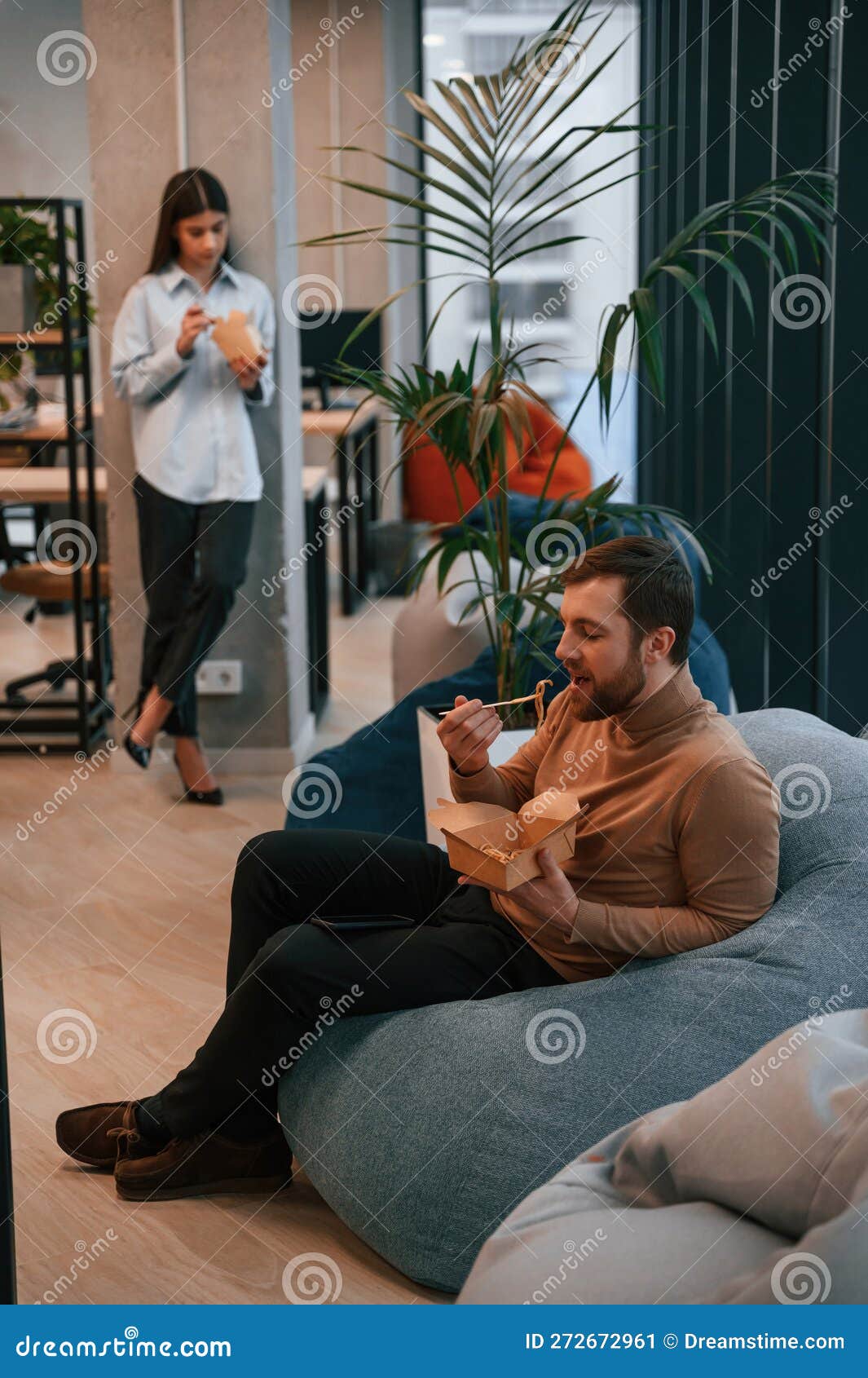 Office Workers are in the Rest Zone is Having a Break and Eating Food ...