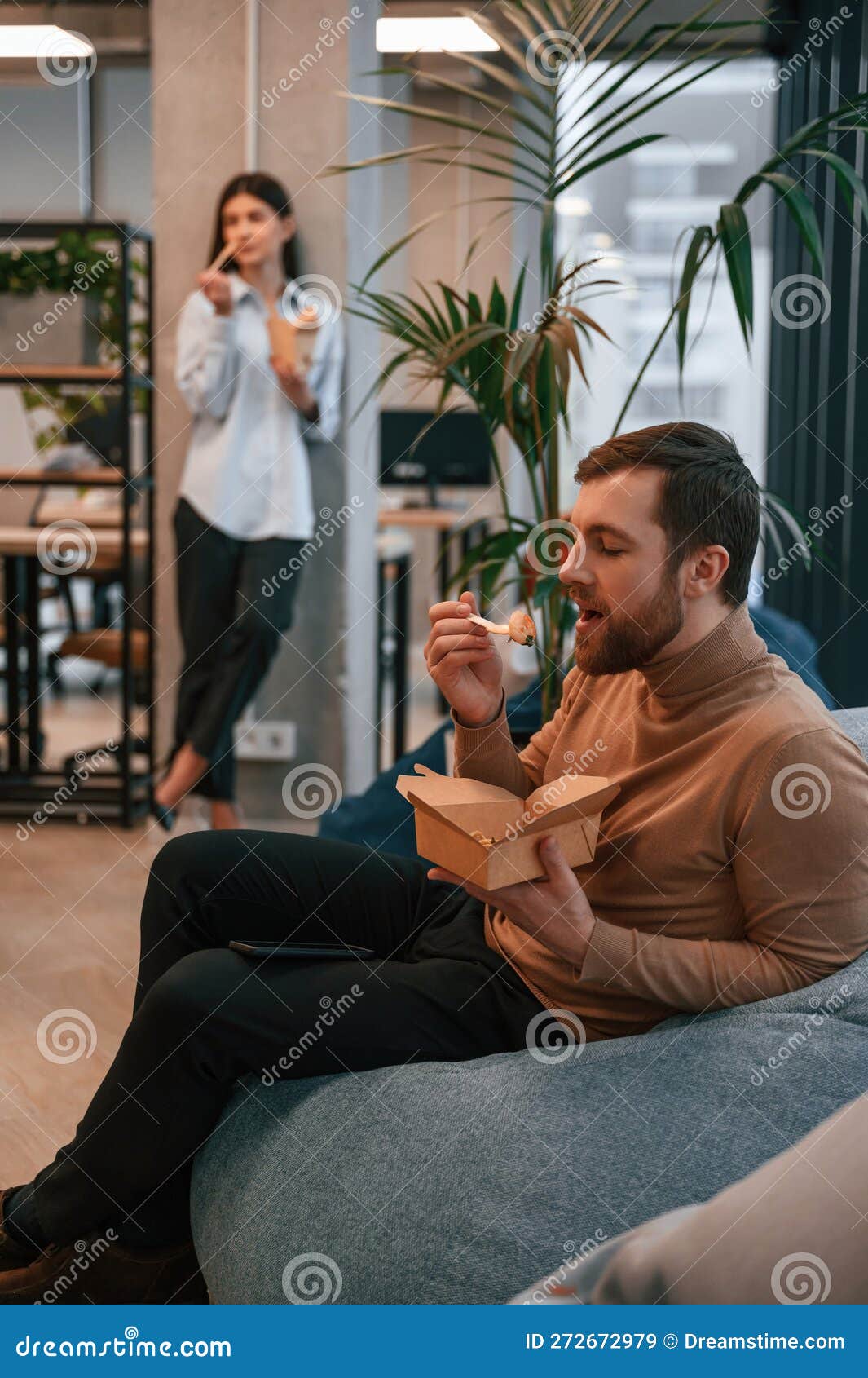 Office Workers are in the Rest Zone is Having a Break and Eating Food ...