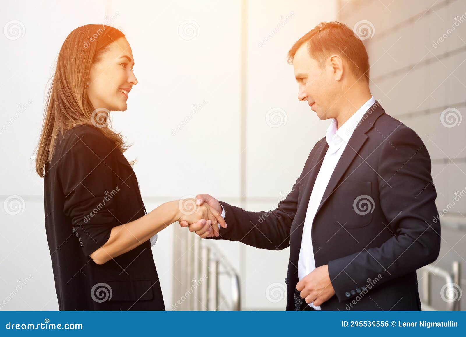 Office Workers Shake Hands with Perspective of Joint Project Stock ...