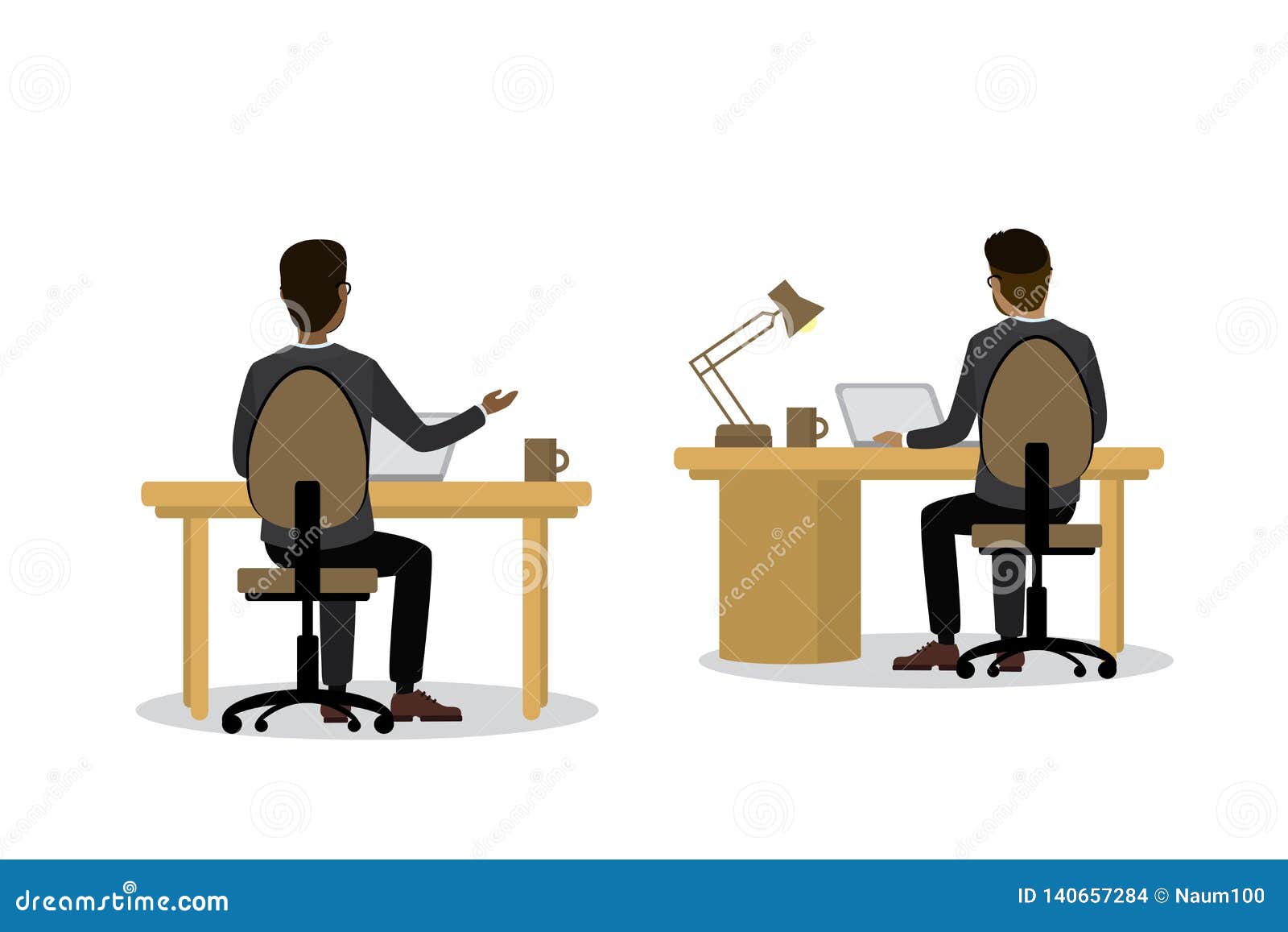 Office Workers Sitting in a Workplace Back View Stock Vector ...