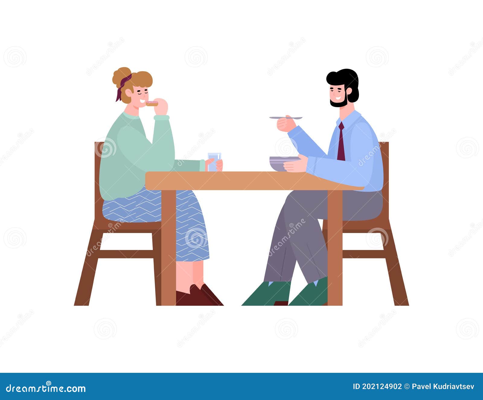 Office Workers Snacking during Break, Flat Cartoon Vector Illustration ...
