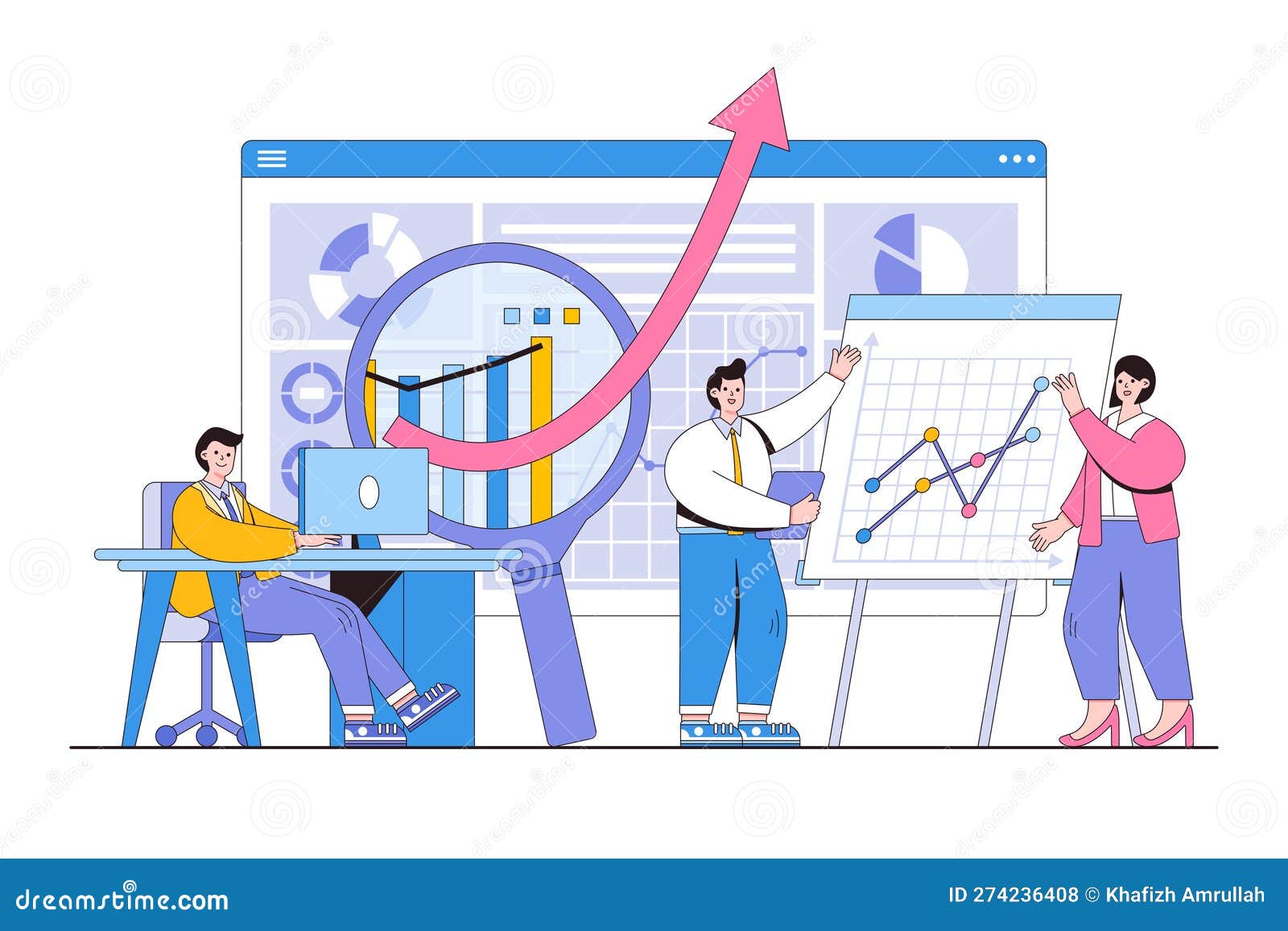 Office Workers Studying Infographic, Analysing and Discussing ...