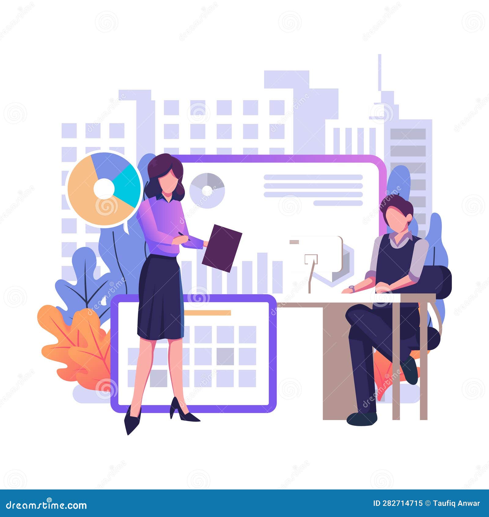 Office Workers are Studying the Infographic the Analysis of the ...