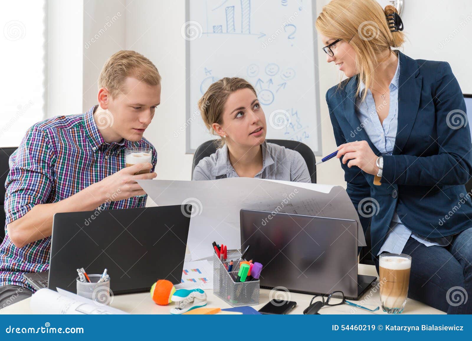 Office workers talking stock image. Image of businessman - 54460219