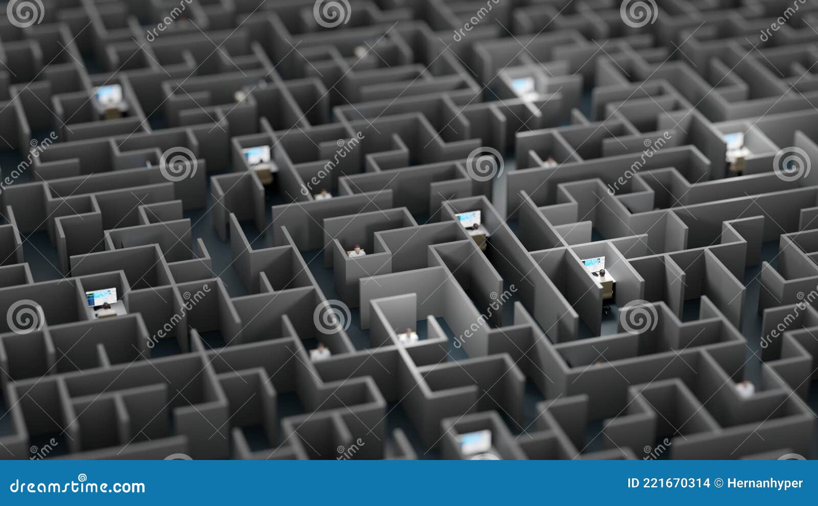 Office Workers Trapped in a Maze. Workaholic, Social Isolation Concept ...