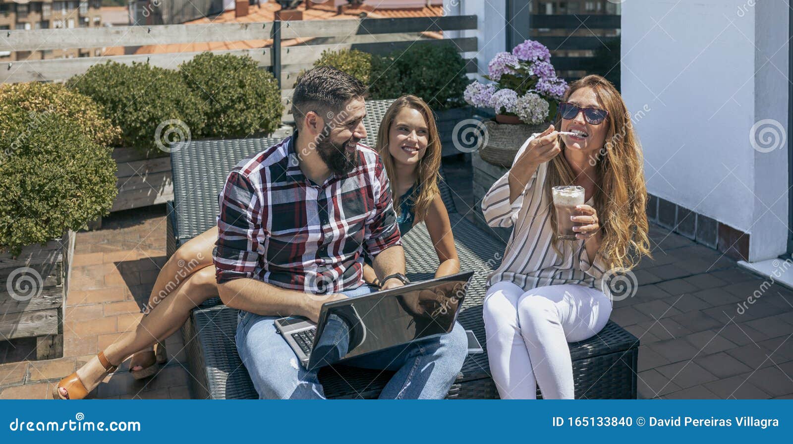 Office Workers Working and Resting on the Terrace Stock Photo - Image ...