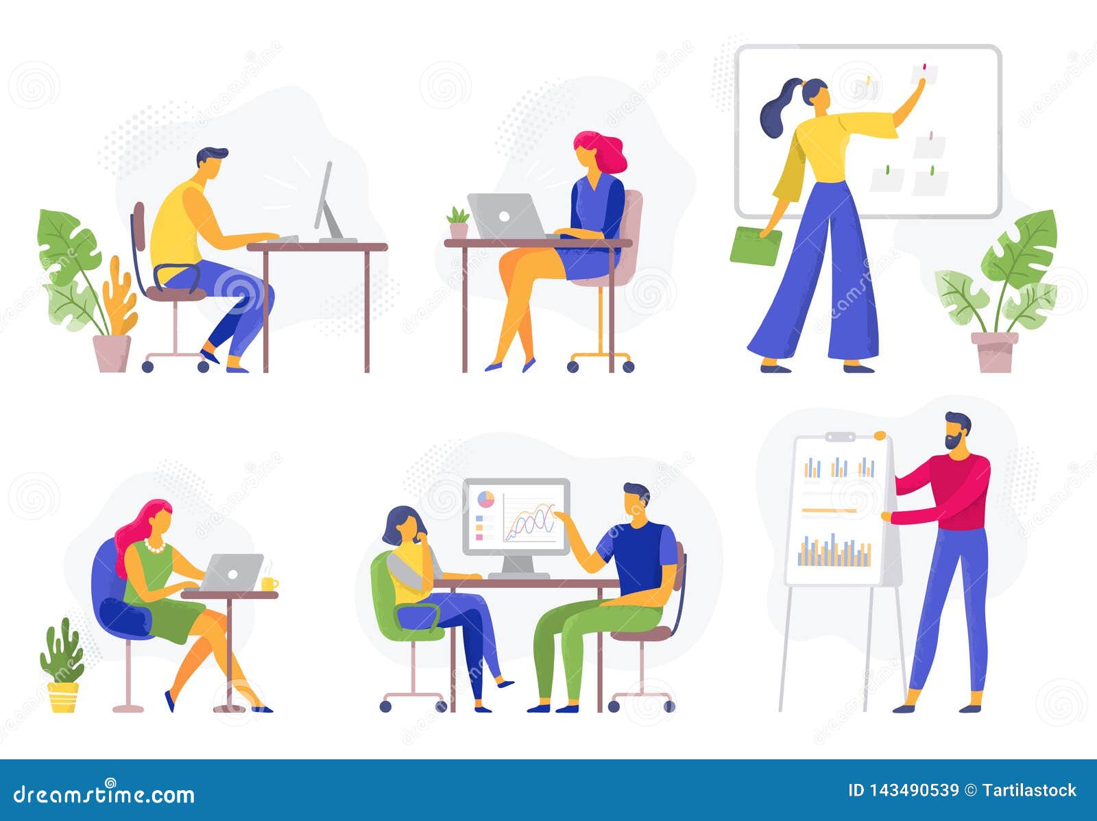 Office Workflow. Business Corporate Work, People With Computer. Man ...