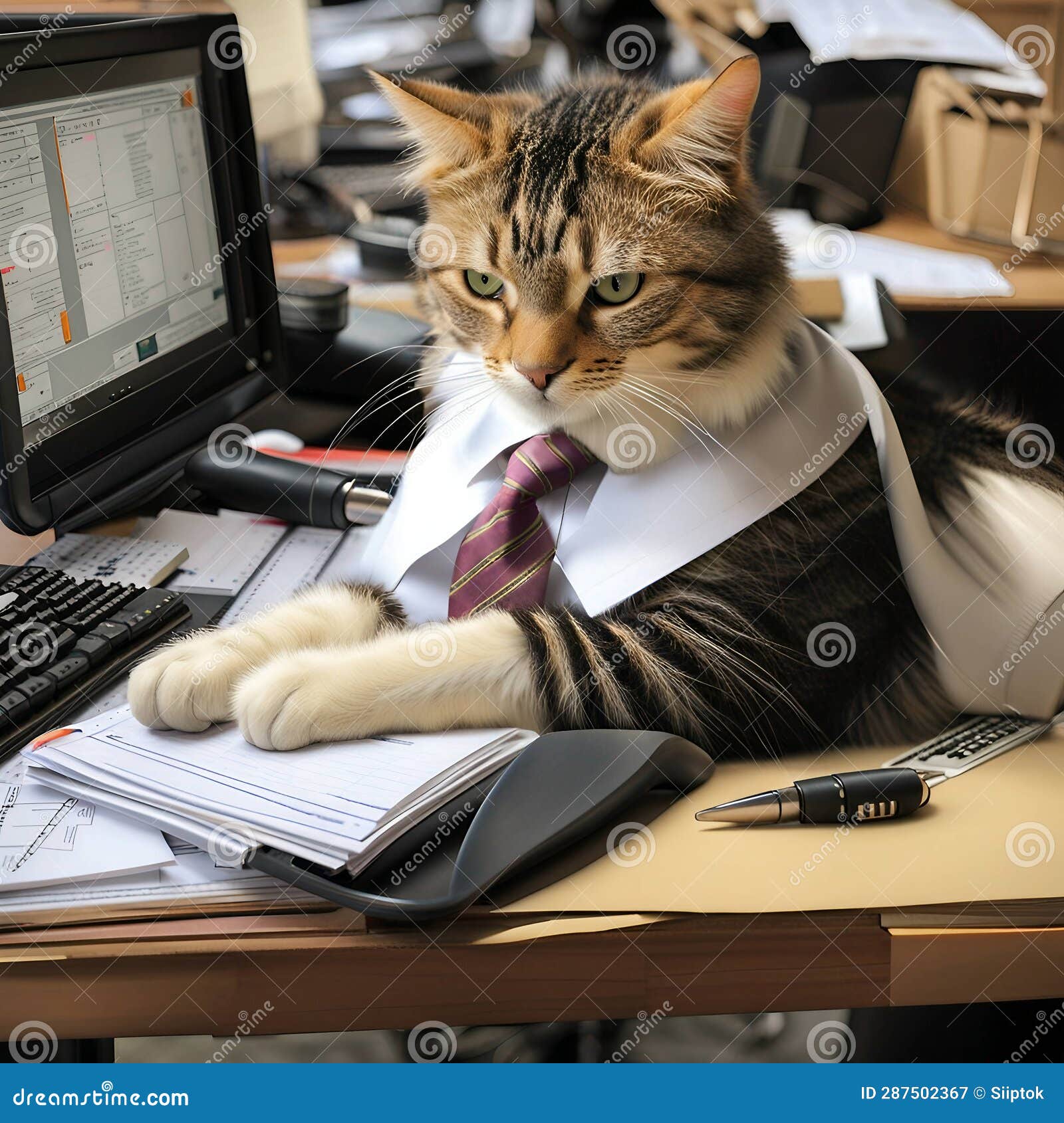 Office Working Cat Illustration Background Stock Illustration ...