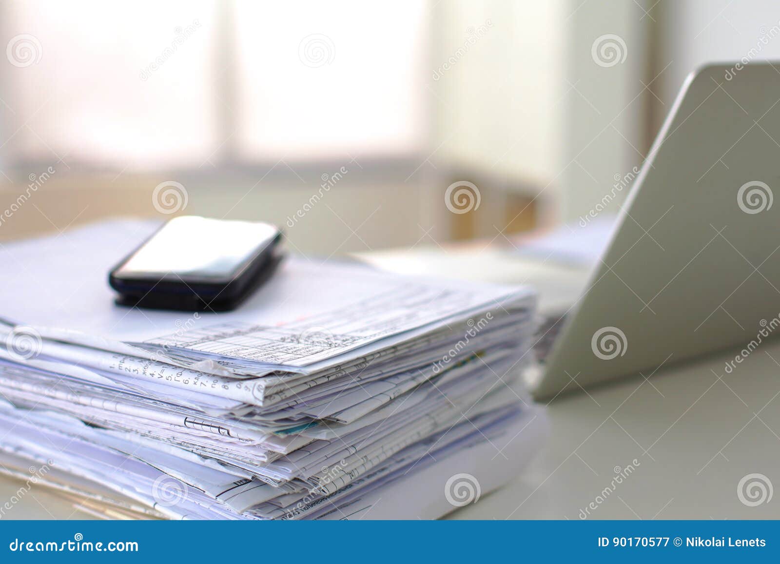 Office Working Desk with Computer and Paperwork Stock Image - Image of ...