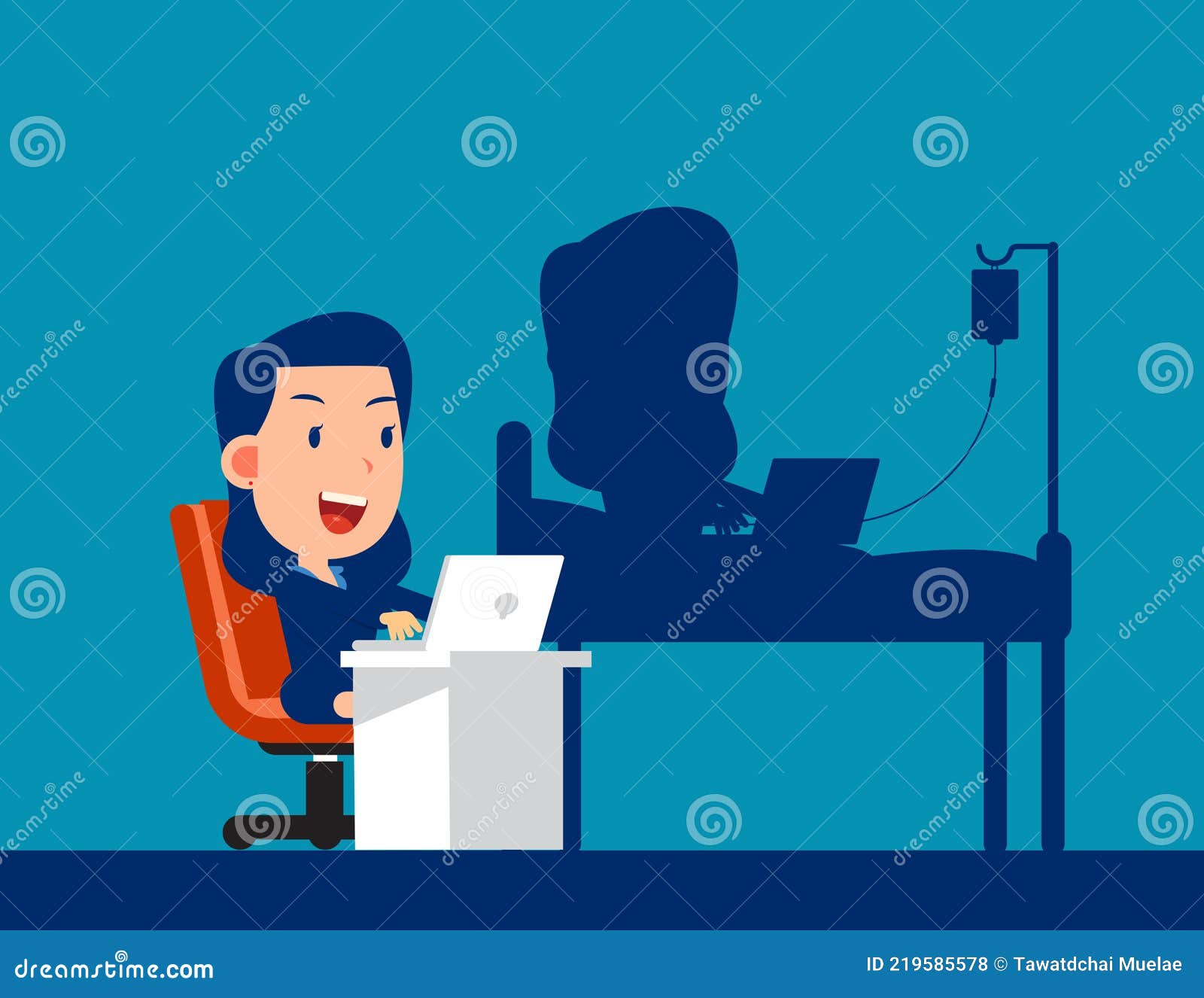 Office Working and Health Shadow. Business Hard Work Vector Concept ...