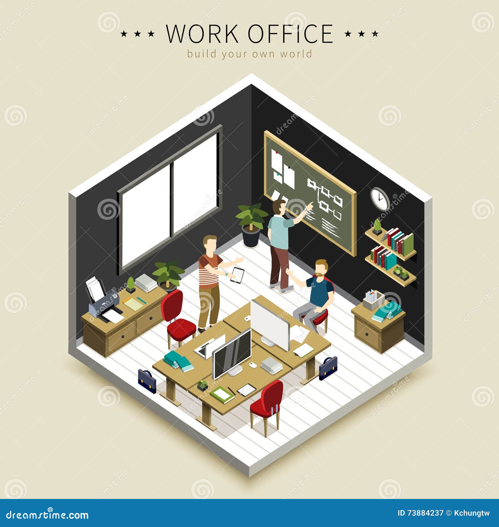 Office working scene stock illustration. Illustration of elements ...