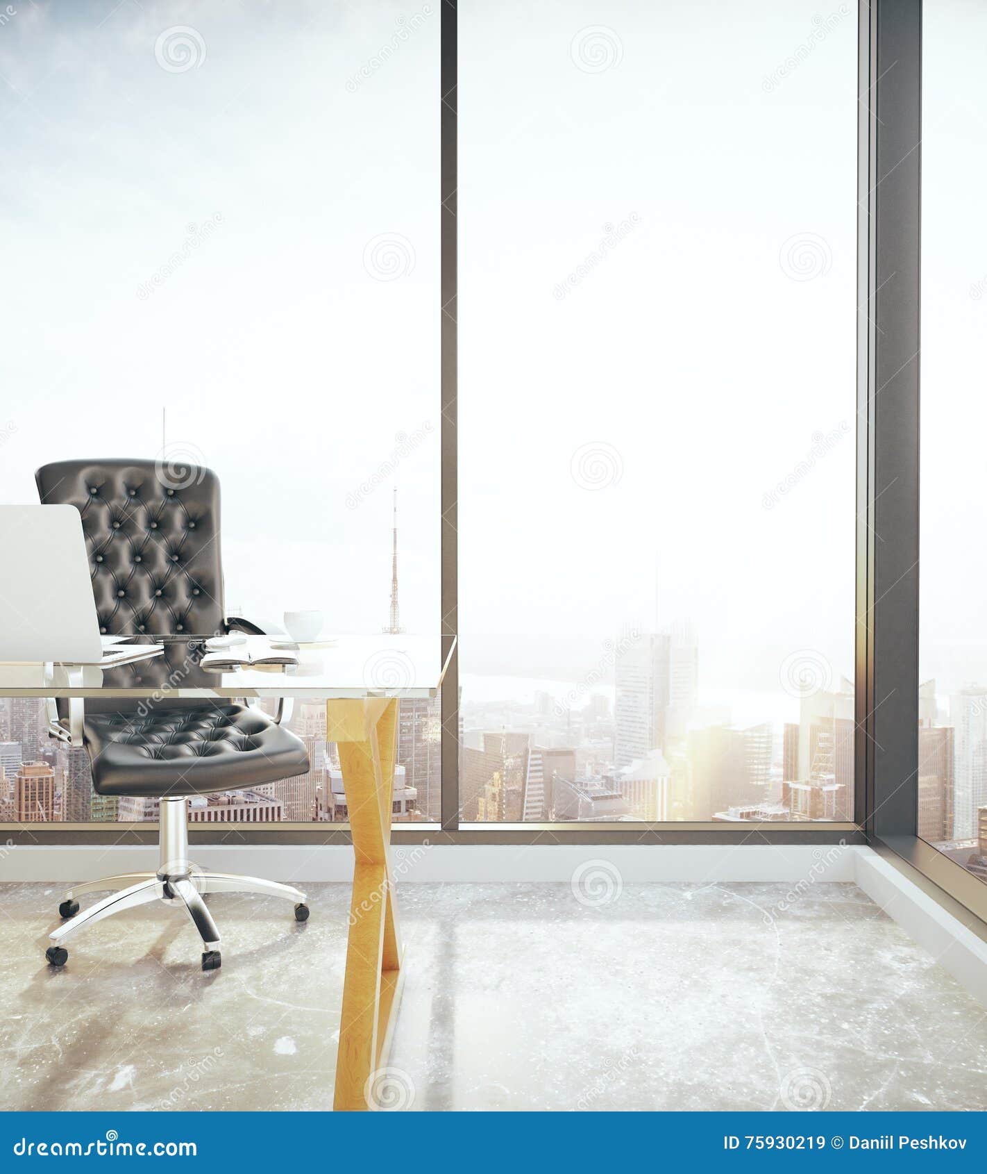 Office Workplace with City View Stock Illustration - Illustration of ...