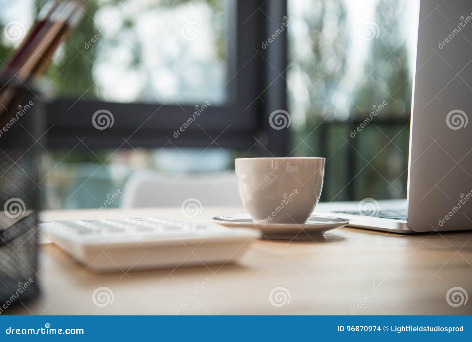 Office Workplace with Coffee and Laptop Computers Stock Photo - Image ...