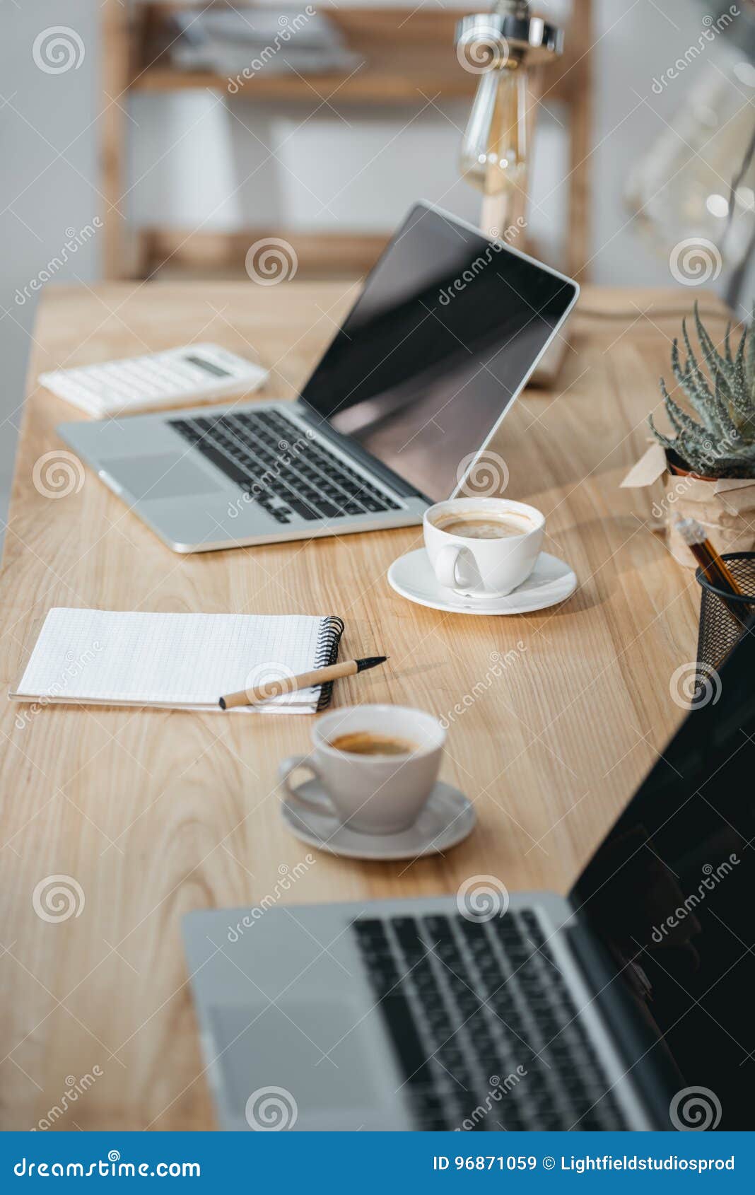 Office Workplace with Coffee and Laptop Computers Stock Image - Image ...
