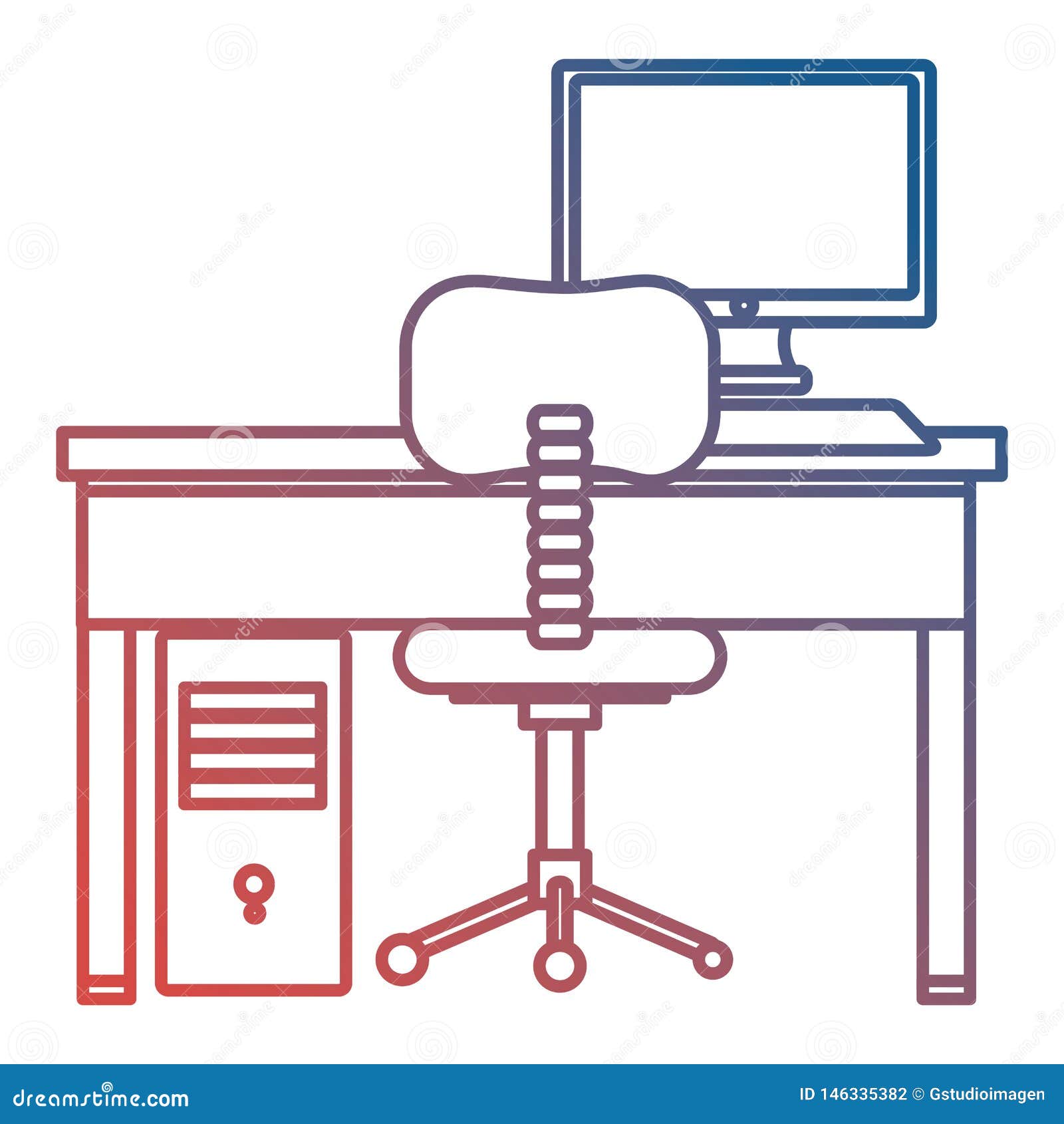 Office Workplace with Desk and Desktop Scene Stock Illustration ...