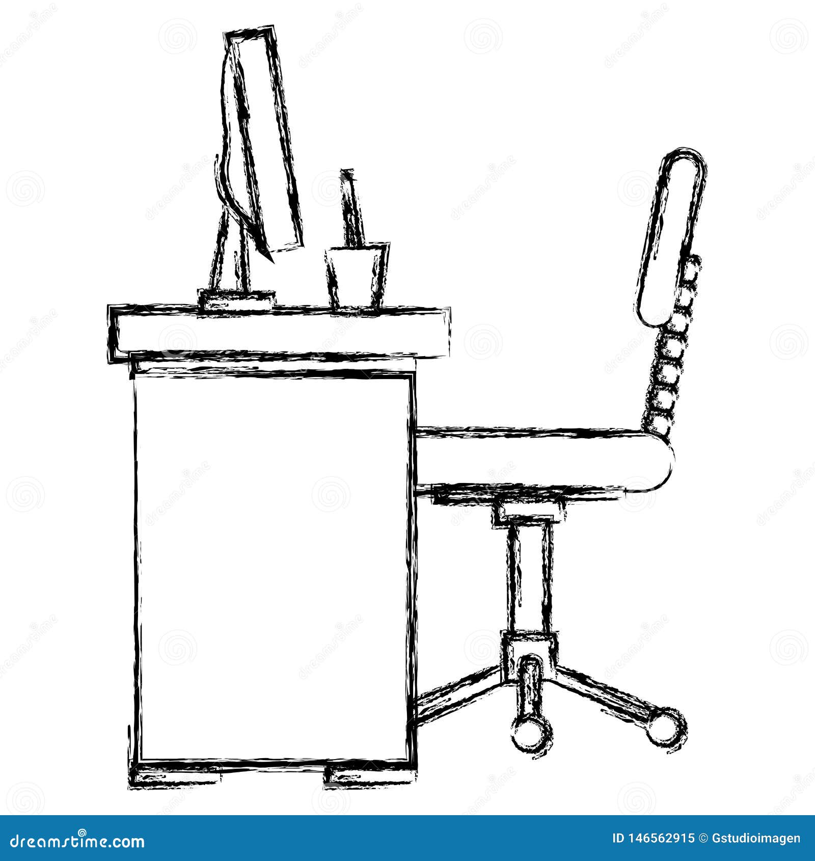 Office Workplace with Desk and Desktop Scene Stock Illustration ...