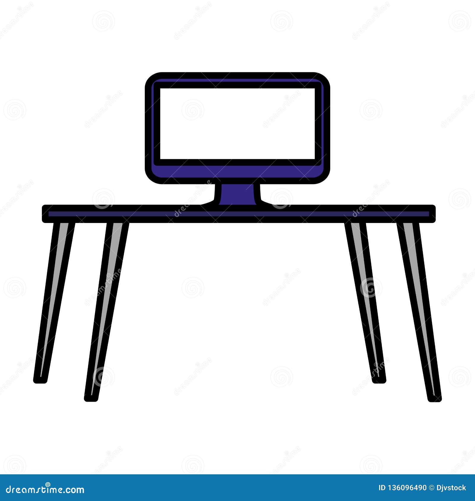 Office Workplace with Desk and Desktop Scene Stock Vector ...