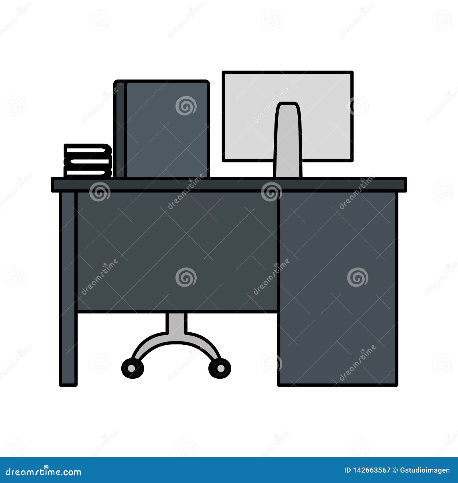 Office Workplace with Desk and Desktop Scene Stock Vector ...