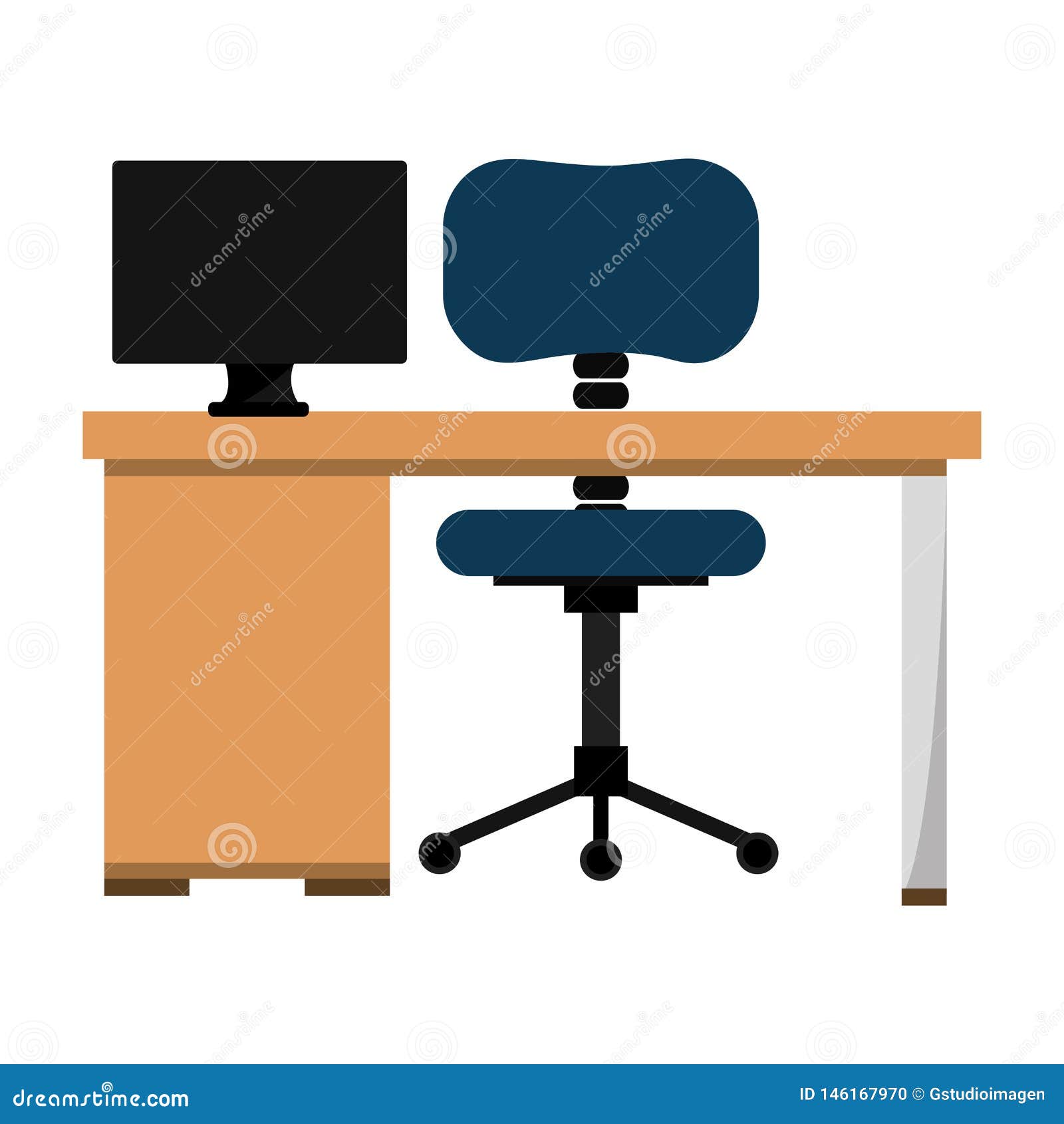 Office Workplace with Desk and Desktop Scene Stock Illustration ...