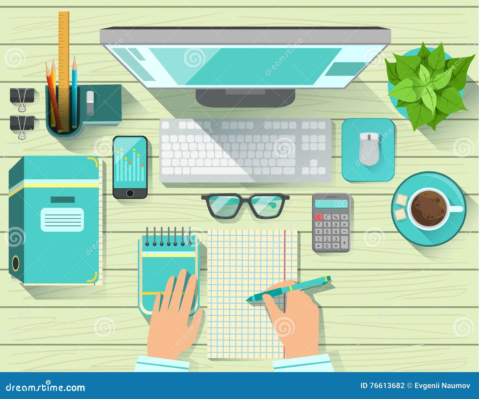 Workplace. Elements Top View Vector. | CartoonDealer.com #225865247