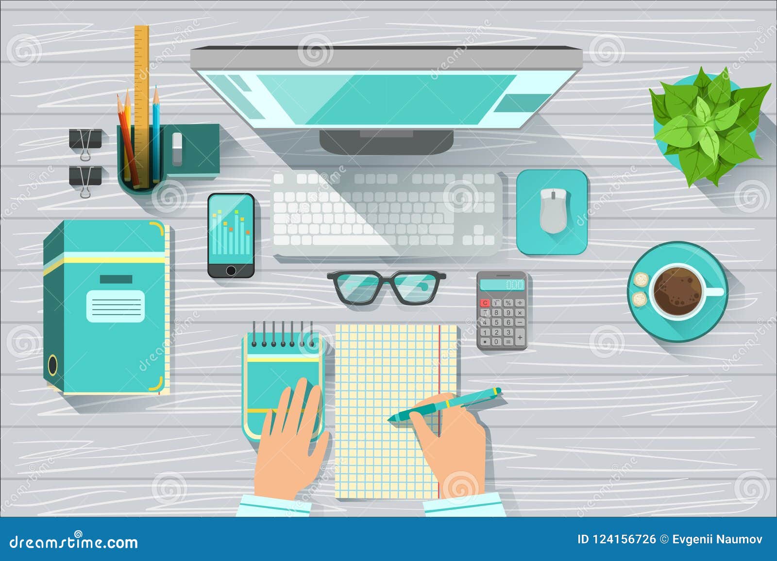 Workplace. Elements Top View Vector. | CartoonDealer.com #225865247