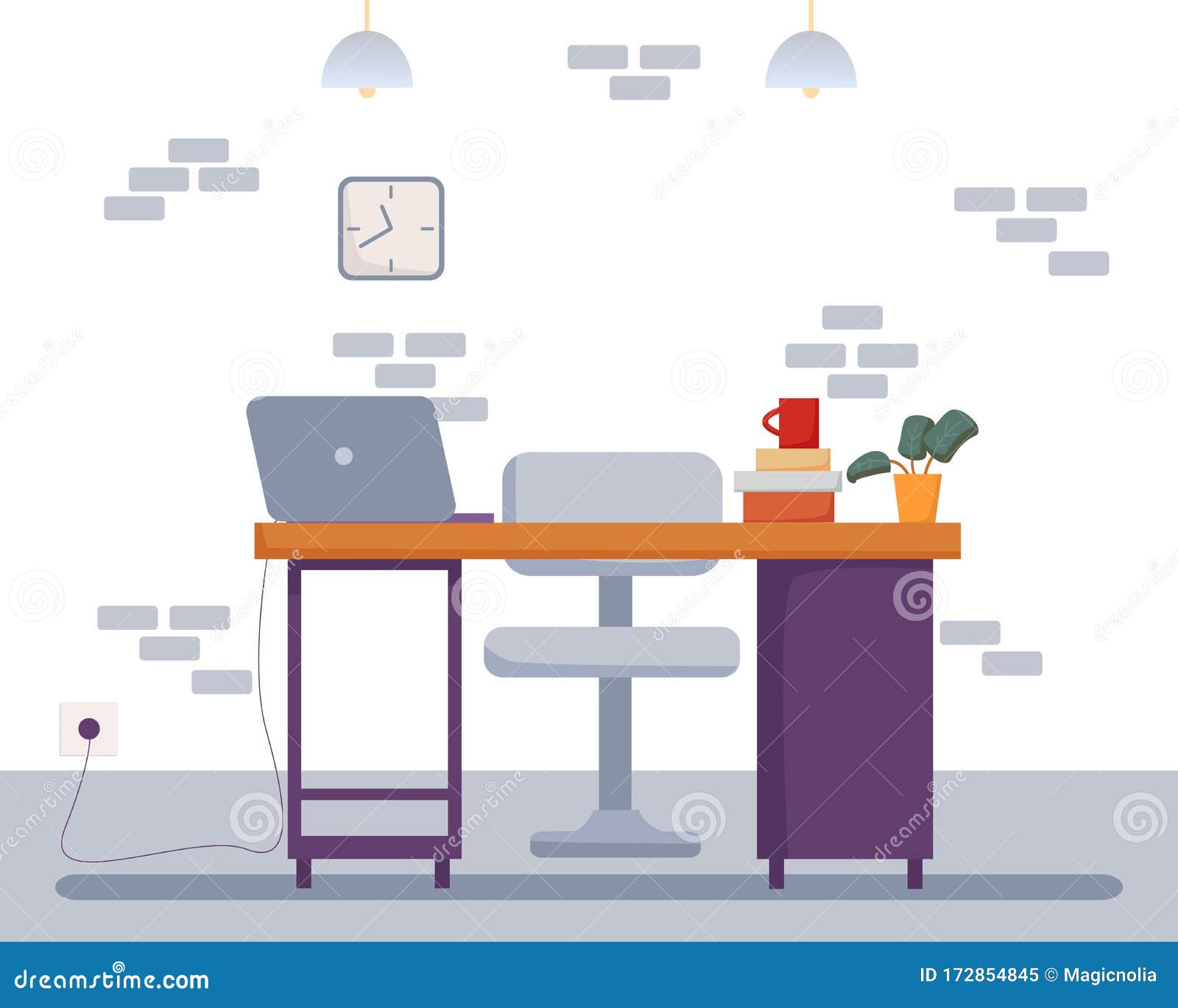 Office Workplace Interior. Empty Room with Table and Laptop Stock ...