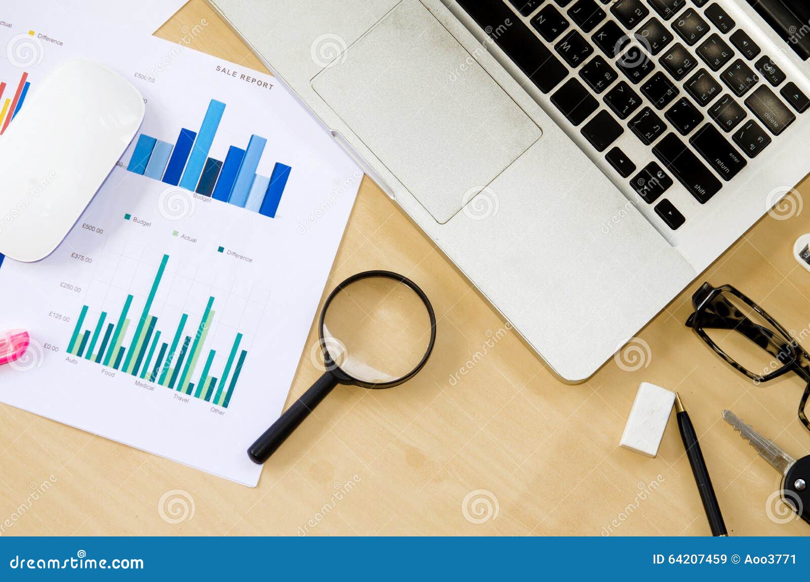 Office Workplace with Laptop Stock Image - Image of computer, financial ...