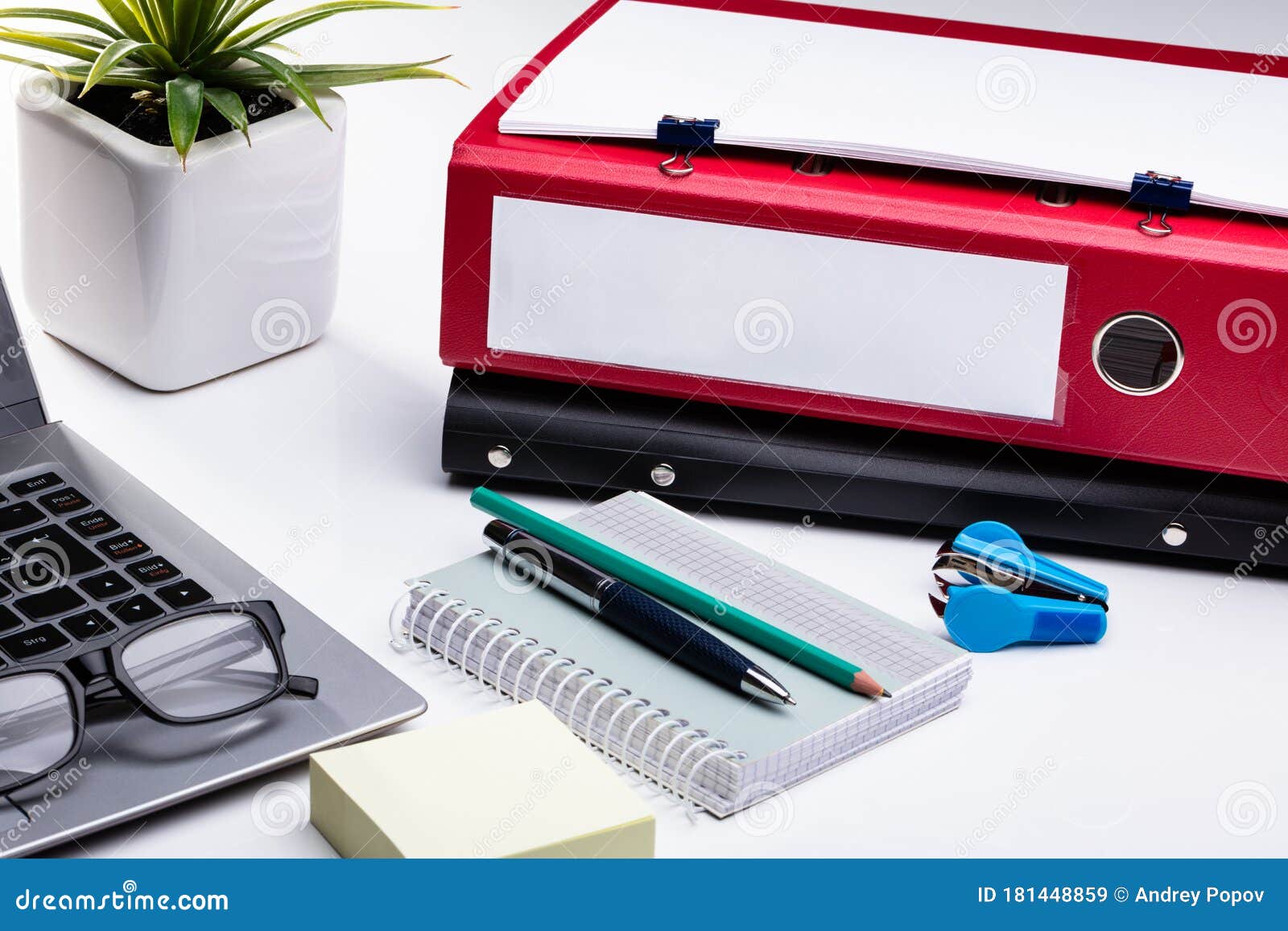 Office Workplace with Laptop and Folders Stock Image - Image of ...
